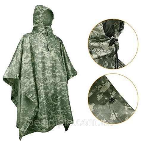 Тактичний дощовик пончо з капюшоном Піксель Чоловічий плащ намет Водонепроникний дощовик