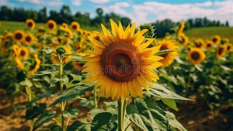 Field Of Yellow Sunflowers Generative Ai Stock Illustration
