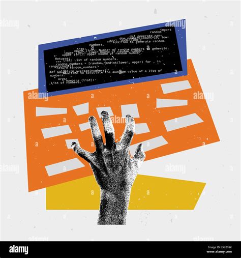 Vector Illustration Contemporary Art Collage Male Hand Fast Typing On Keyboard Developing