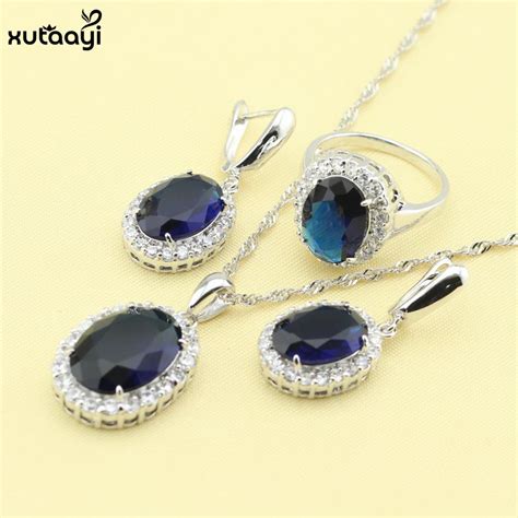 Xutaayi Fashion Sterling Silver Overlay Jewelry Sets Blue Zircon Jolly