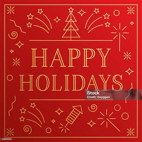 크리스마스 트리 벵골 화재 색종이 별 불꽃 놀이 선형 스타일의 벡터 일러스트와 골든 해피 홀리데이 인사말 카드 즐거운 연말연시 되세요 문구에 대한 스톡 벡터 아트 및 기타