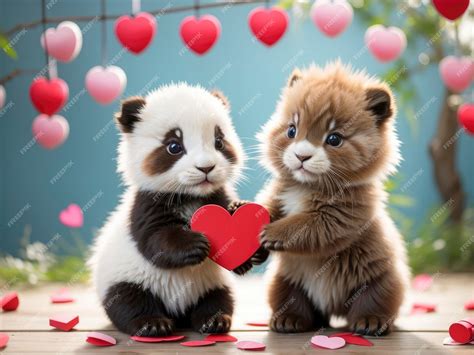Premium Photo Two Small Kittens Holding A Heart Shaped Paper Heart On