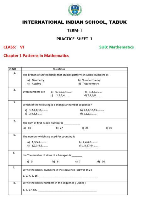 Mathematics Class Vi Pdf