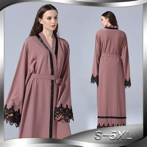 Casual Muslim Abaya Dress Embroidery Lace Cardigan Thobe Islamic