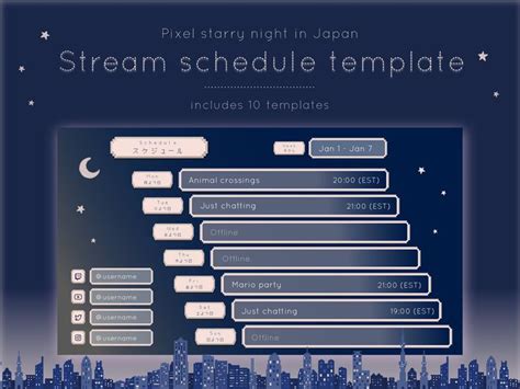 Stream Schedule Template Pixel Starry Night In Japan Twitch Social