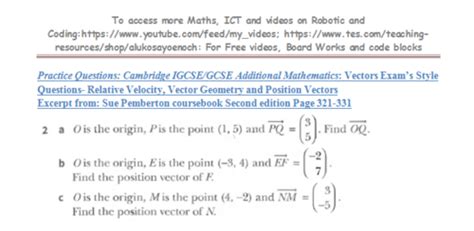 vectors part1 additional maths 0606 gcse igcse ap ib hl exam style