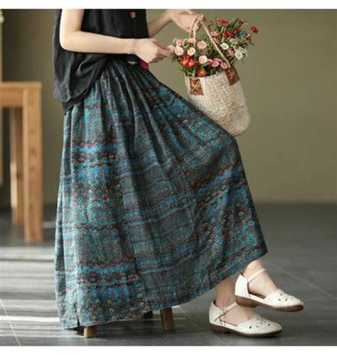 린넨 에닉스 편한 허리밴딩 미시 롱 스커트 A형 치마 티몬