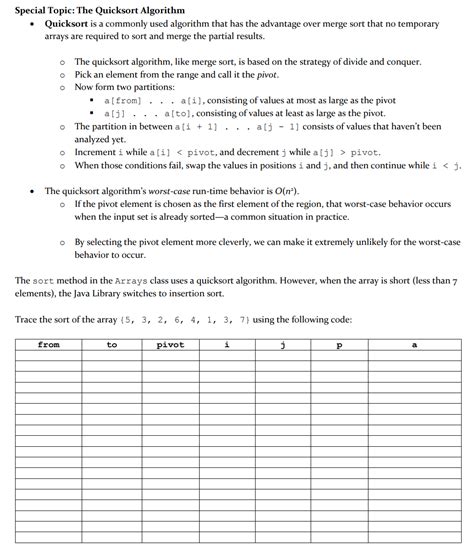 Solved Complete The Tracing Table For The Quicksort Chegg