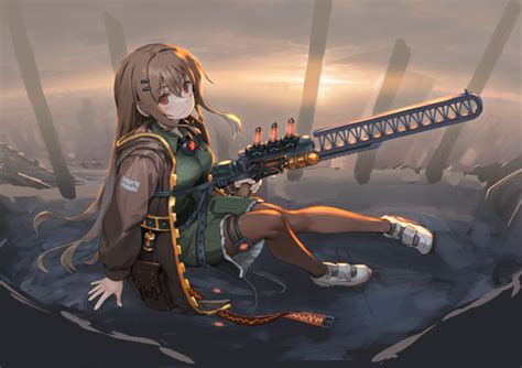 Safebooru 1girl Assault Rifle Blush Breasts Expressionless Gun