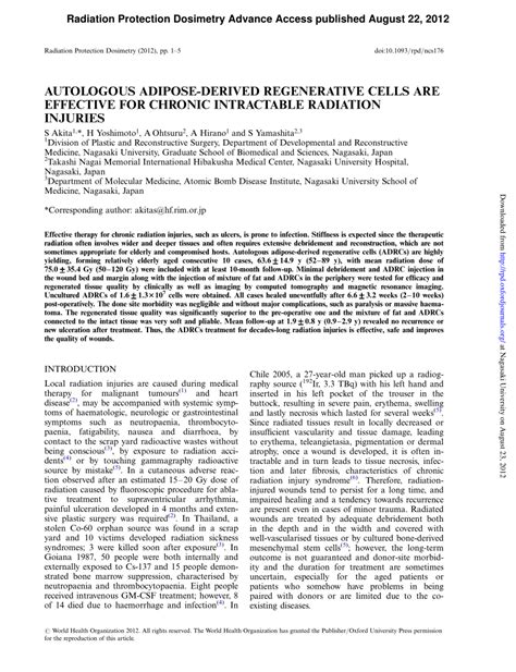 Pdf Autologous Adipose Derived Regenerative Cells Are Effective For Chronic Intractable