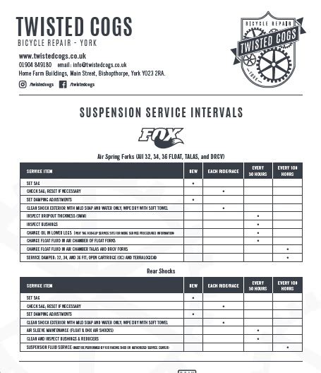 Suspension Service Intervals Twisted Cogs