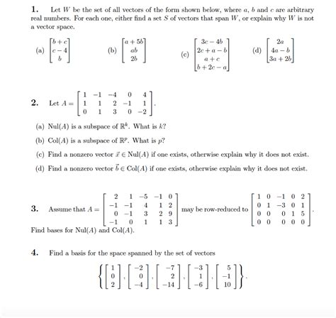 Solved 1 Let W Be The Set Of All Vectors Of The Form Shown Chegg Com