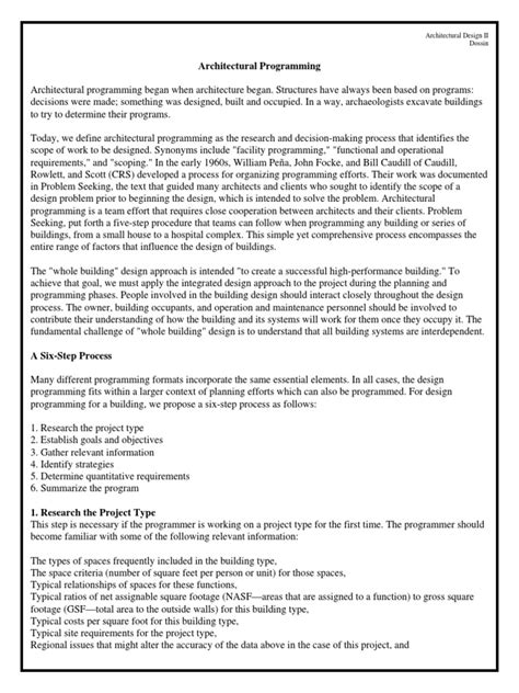 architectural programming architectural design ii dossin download