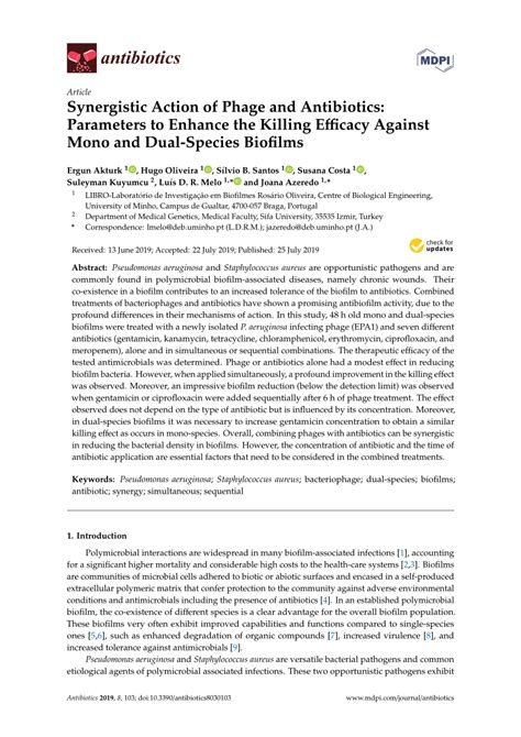 Pdf Synergistic Action Of Phage And Antibiotics Parameters To Enhance The Killing Efficacy