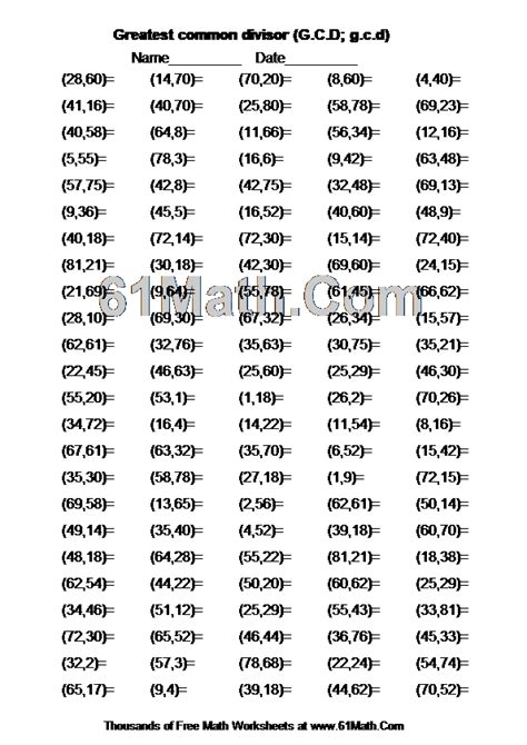 最大公约数 Create Your Own Math Worksheets