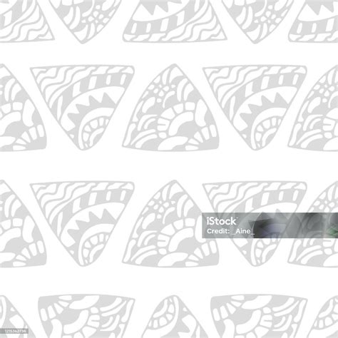 회색과 흰색 손으로 그려진 화려한 삼각형 이음새가 있는 패턴 낙서 삼각형 삼각형 기하학적 배경입니다 기하학적 타일을 반복합니다 벡터 그림입니다 0명에 대한 스톡 벡터 아트
