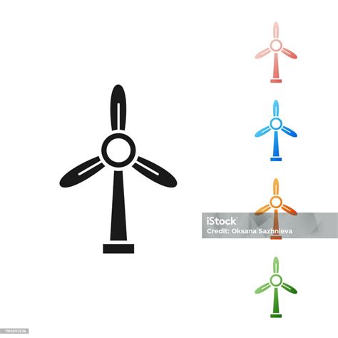 黑色風力渦輪機圖示隔離在白色背景上風力發電機標誌用於發電的風車設置圖示豐富多彩向量插圖向量圖形及更多再生能源圖片 再生能源 塔 大自然