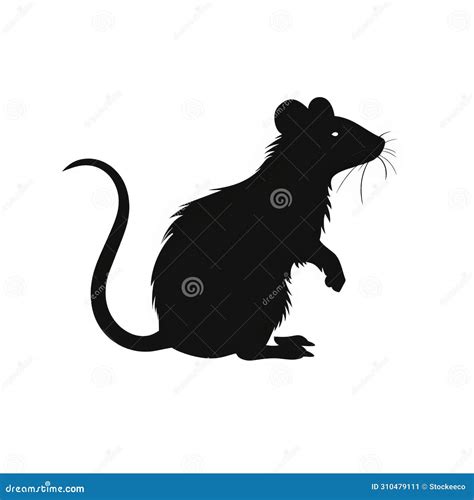 Black Rat Silhouette On White Background Playful Cartoon Illustration