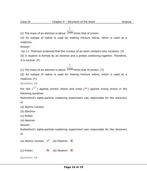 Class Th Science Structure Of The Atom NCERT Solution CBSE