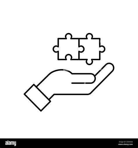 Provide Solution Line Icon Hand Holding Puzzle Pieces Solving Problem Concept Businessman