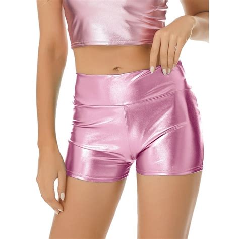 Iefiel Womens Gymnastics Shorts Shiny Biker Dance Yoga Spandex Booty