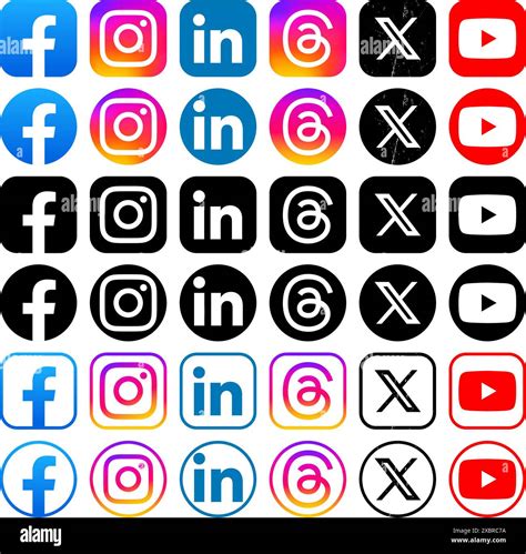 Set Of Popular Social Media And Mobile Apps Icons In Different Forms Such As Facebook