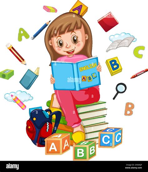 A Girl Read Books On White Background Illustration Stock Vector Image