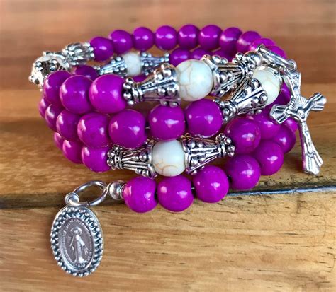Handmade 5 Decade Rosary Wrap Bracelet In Purple And White 6mm Etsy