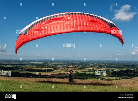 Brighton August 26th 2022 A Paraglider Preparing For Take Off At