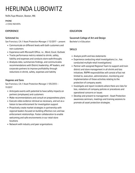 Asset Protection Manager Resume Samples Velvet Jobs