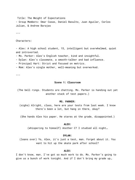 Script The Weight Of Expectations Pdf