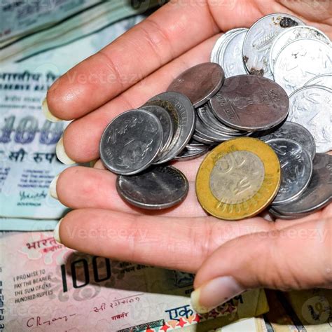 Rare Old Indian Bank Rupee Coins Falling On Currency Notes Falling