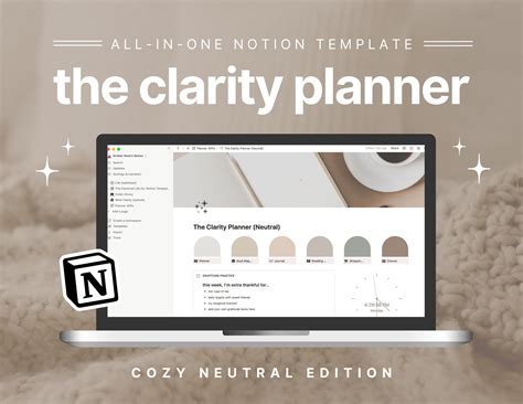 Notion Template Cozy Neutral Aesthetic Notion Planner Notion
