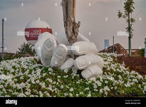 Qatar Expo 2023 In Al Bidda Park Rumaila Doha Qatar Sunset Shot Stock