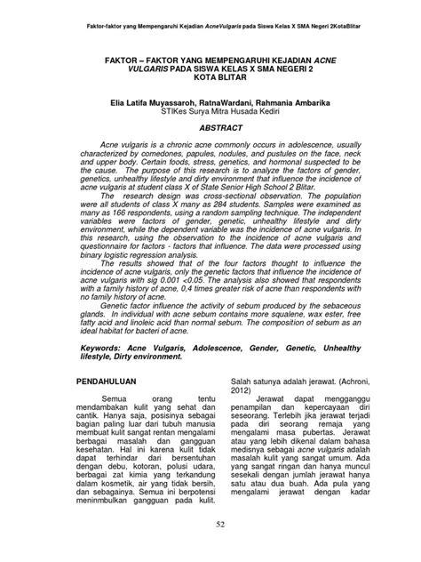 7 Faktor Yang Mempengaruhi Kejadian Acne Pdf Sensory Organs