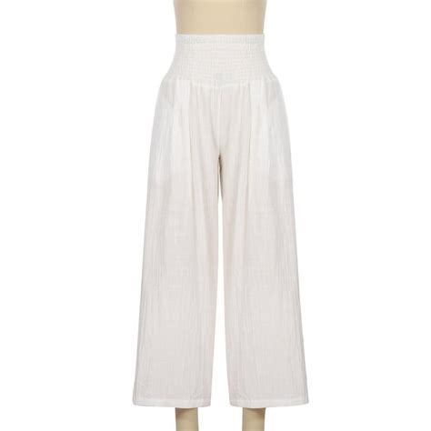 Xflwam Womens Casual Wide Leg Palazzo Pants High Waisted Smocked