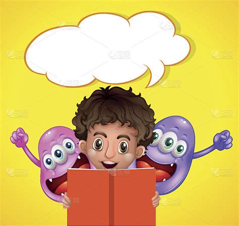和两个怪物一起看书的男孩