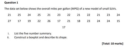 Solved Question The Data Set Below Shows The Overall Miles Chegg