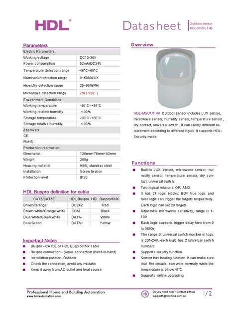 Outdoor Sensor Msout 40 Pdf Building Automation Electrical