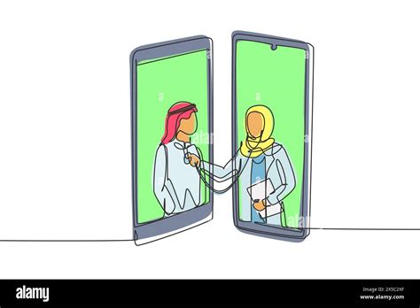 Continuous One Line Drawing Two Smartphones Facing Each Other With