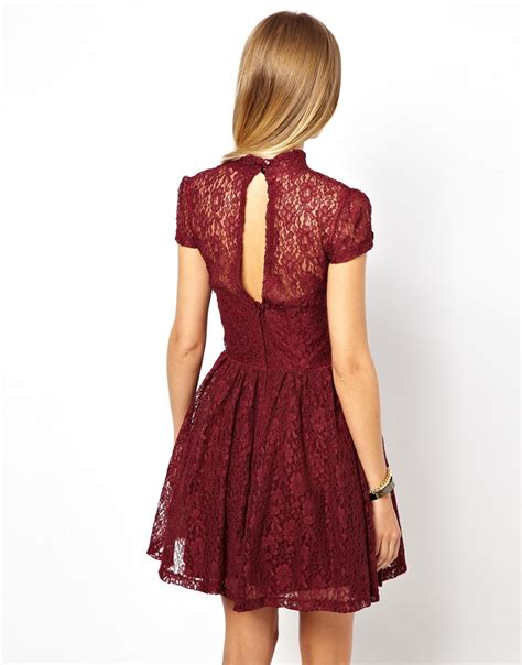 Lyst Asos Lace High Neck Prom Dress In Purple