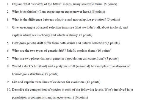 Solved 1 Explain What “survival Of The Fittest” Means