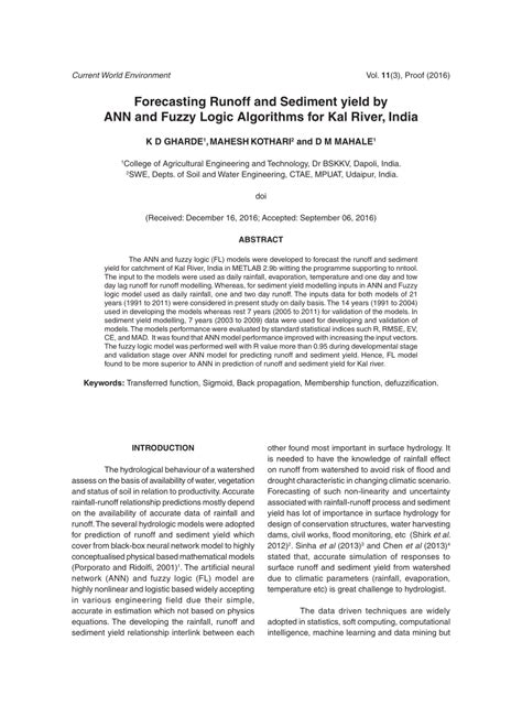 Pdf Forecasting Runoff And Sediment Yield By Ann And Fuzzy Logic