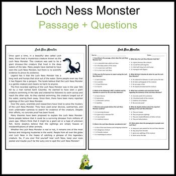 Loch Ness Monster Reading Comprehension And Word Search TPT