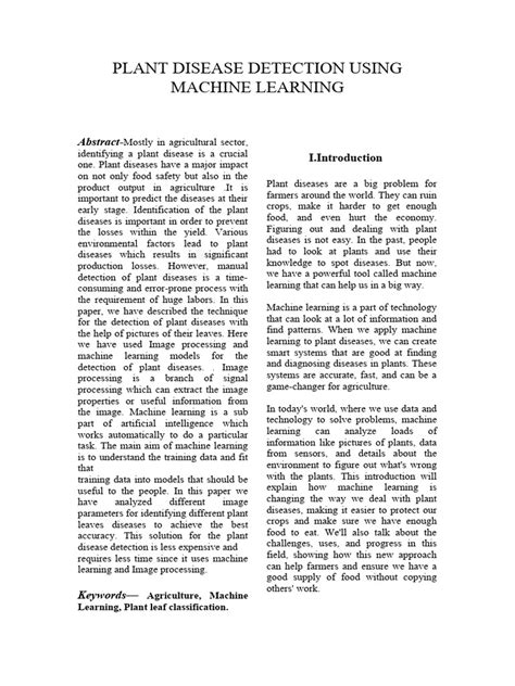 Plant Disease Detection Using Machine Learning Manuscript 1 Pdf