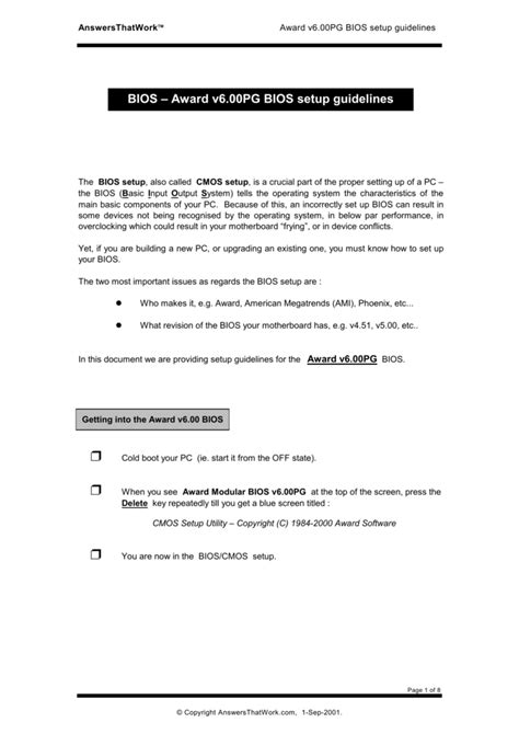 BIOS Award 6 00PG BIOS Setup Guidelines