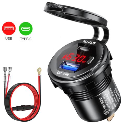 Ładowarka MOTOCYKLOWA samochodowa USB QC3 0 USB C PD Woltomierz szybkie