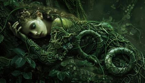 A Woman Enveloped By Vines In A Lush Forest Premium Ai Generated Image