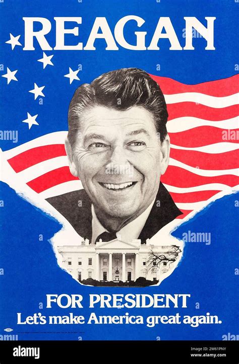 Ronald Reagan Campaign Poster Political 1980 Lets Make America