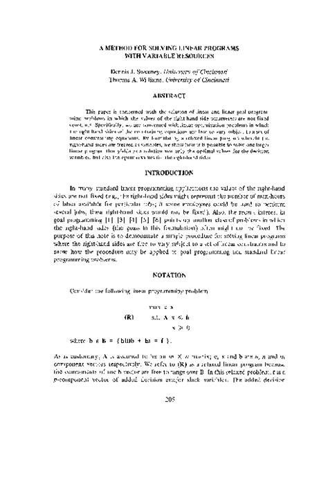 Pdf A Method For Solving Linear Programs With Variable Resources